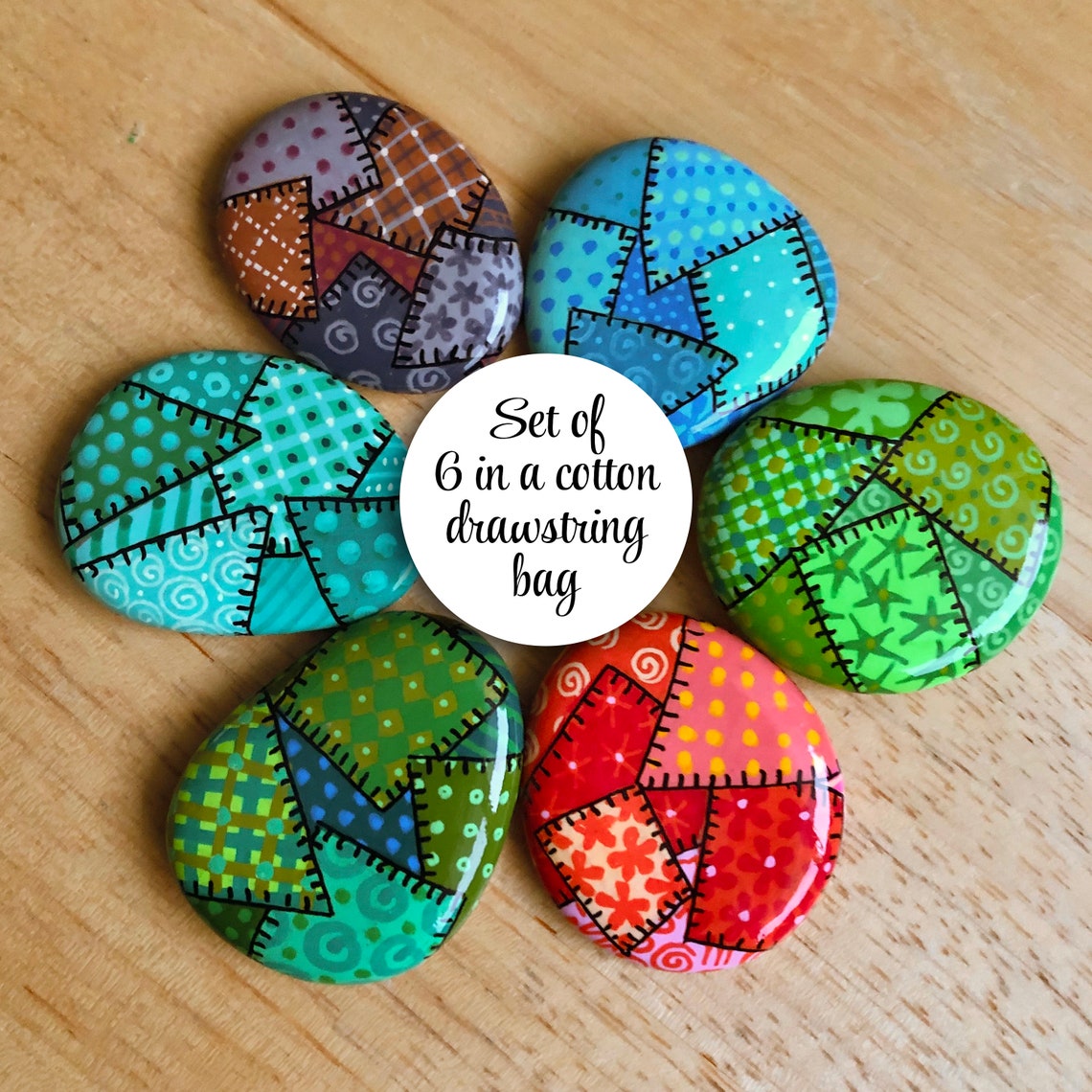 Rainbow-colored Patchwork Quilt Painted Stones Set of 6 - Etsy
