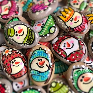 Snowman Pocket Rocks Very Small Hand-painted Snow Man - Etsy