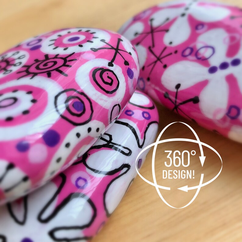 Set of 3 Hand-painted Stones · Pretty Pink Kindness Rocks · 360 Degree ...