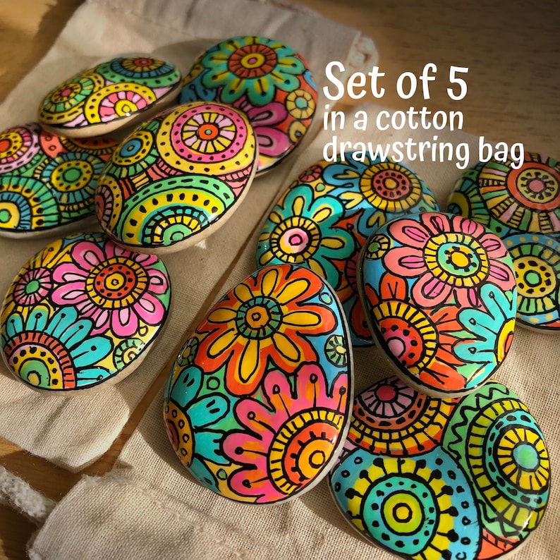 Boho-inspired Stones Sets of 5 Detailed Hand-painted Rocks - Etsy