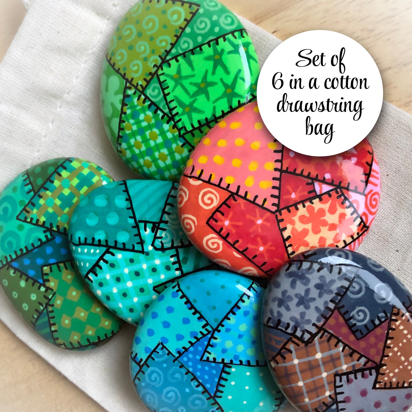 Rainbow-colored Patchwork Quilt Painted Stones Set of 6 - Etsy