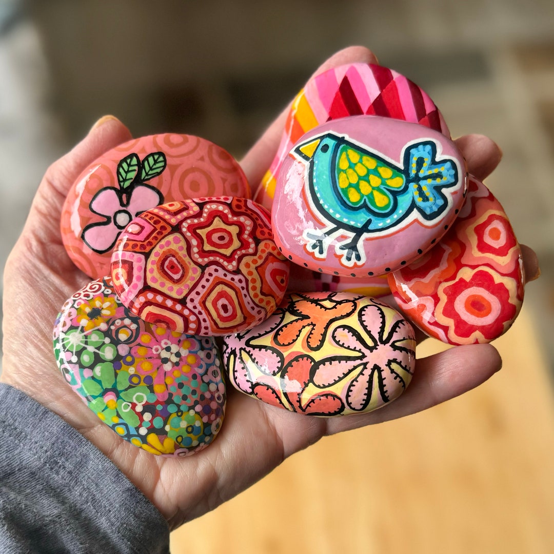 Set of 7 Pretty Stones Fun, Hand-painted Kindness Rocks - Etsy