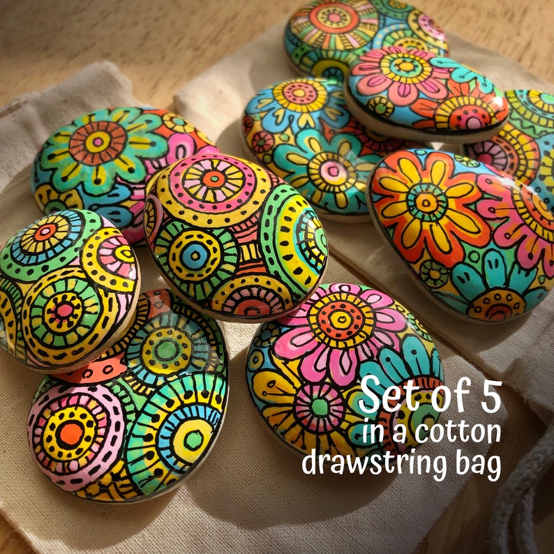 Boho-inspired Stones Sets of 5 Detailed Hand-painted Rocks - Etsy