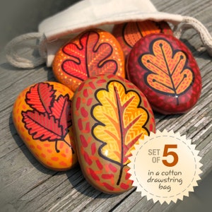 Fall Leaves Painted Art Stones Ver 2.0 · Sets of 5 Autumn Leaf Painted ...