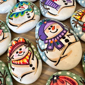 Sets of 3 Snowman Painted Rocks · Buy a Family of Snow Man Art Stones ...