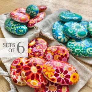 Groovy Floral Painted Stones · Sets of 6 Flower Power Rocks · in Reds ...