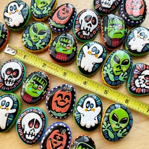 5 Fun Halloween Painted Rocks · Small Art Stones · Ghost + Jack-o ...