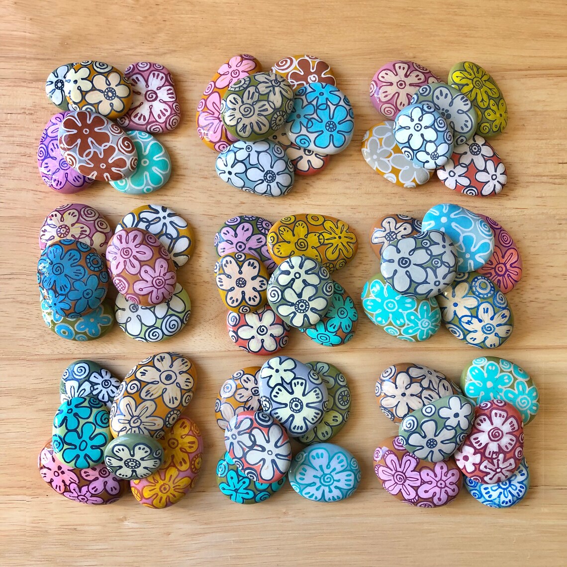 Beautiful Boho Floral Hand-painted Rocks Sets of 6 Small - Etsy