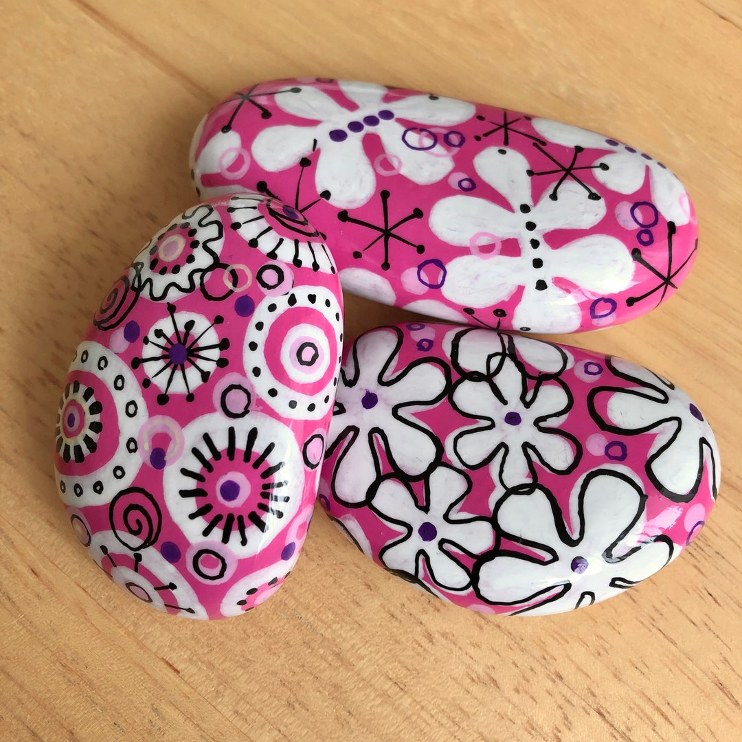 Set of 3 Hand-painted Stones · Pretty Pink Kindness Rocks · 360 Degree ...