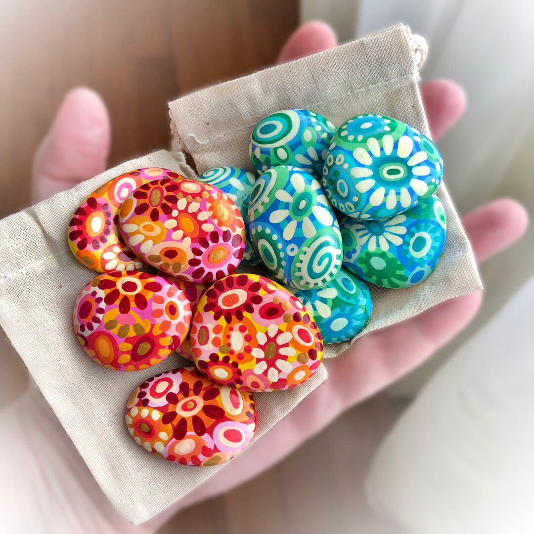 Groovy Floral Painted Stones · Sets of 6 Flower Power Rocks · in Reds ...
