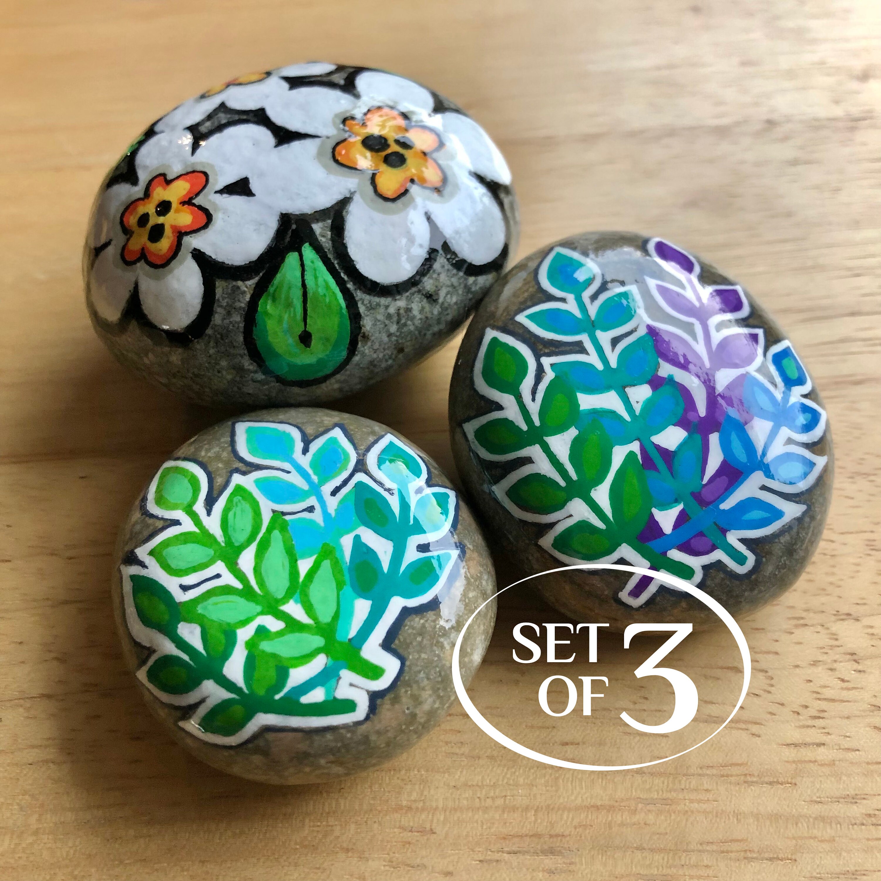 Set of 3 Painted Stones Kindness Rocks - Etsy