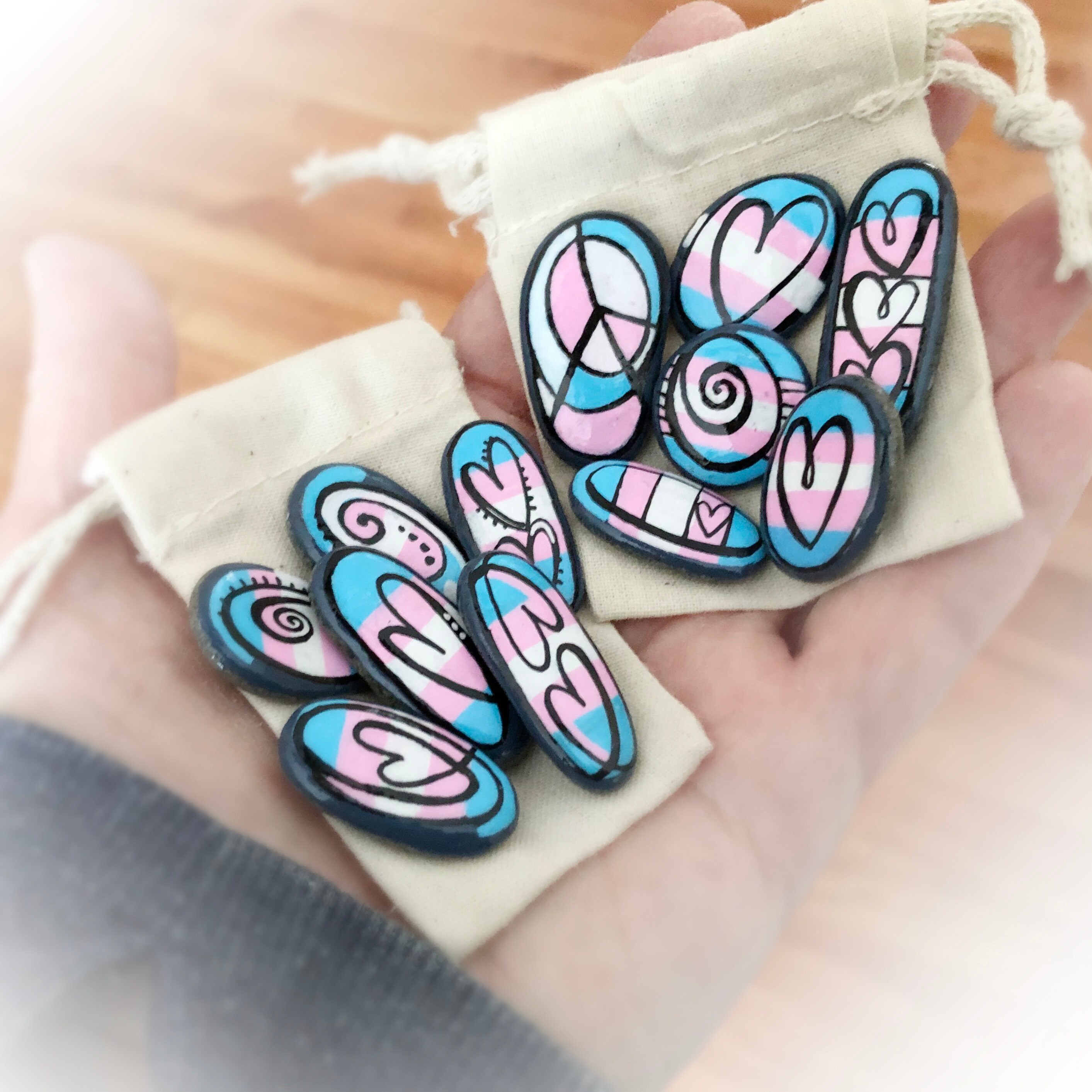 Transgender Pride Painted Rocks • Set of 6 Tiny Kindness Pocket Stones ...