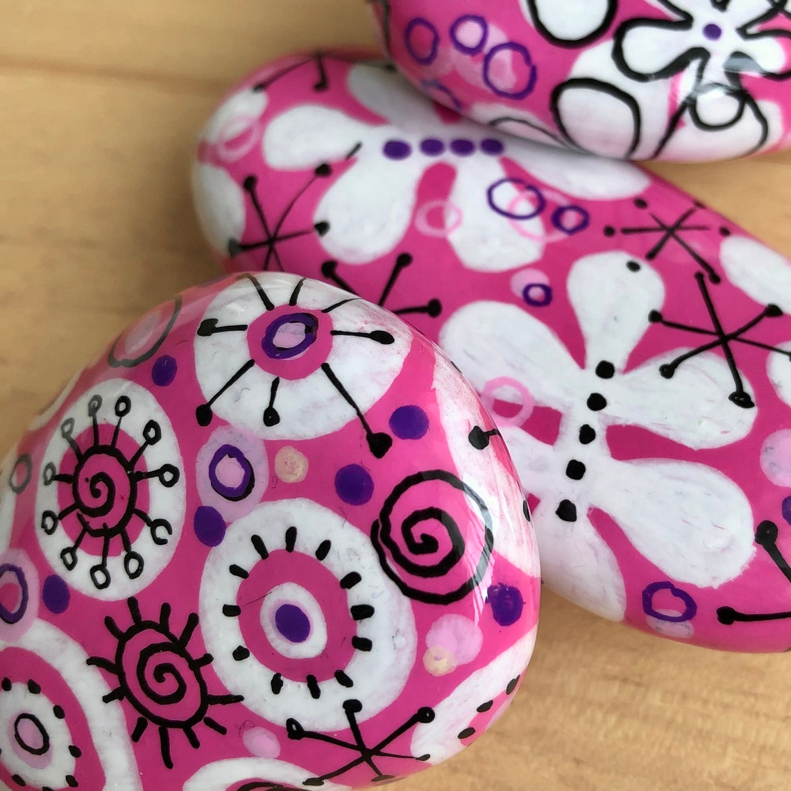Set of 3 Hand-painted Stones Pretty Pink Kindness Rocks - Etsy