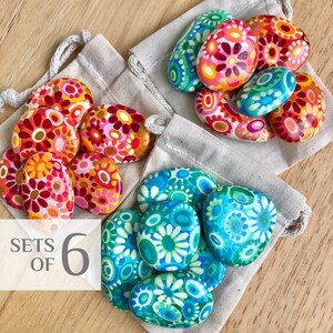 Groovy Floral Painted Stones · Sets of 6 Flower Power Rocks · in Reds ...