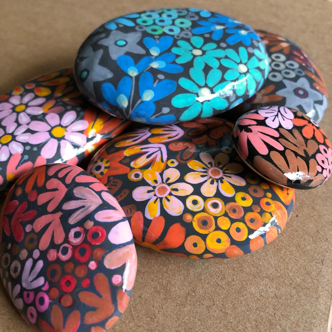 Sets of 3 Hand-painted Stones · Extra Pretty Floral Kindness Rocks - Etsy