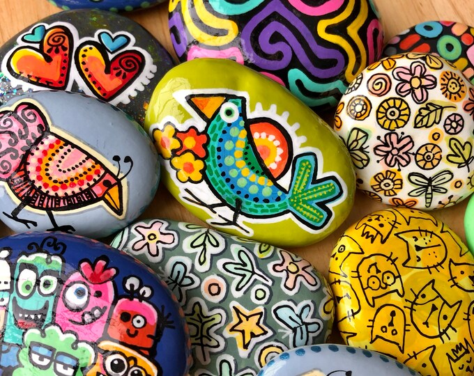 Fun Sets of 5 Hand-painted Stones Extra Playful Kindness Rocks - Etsy