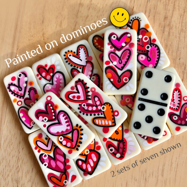 Super Cute Valentines Painted on Dominoes Sets of 7 - Etsy