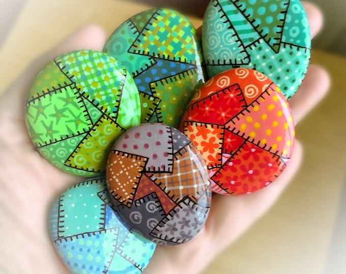 Rainbow-colored Patchwork Quilt Painted Stones · Set of 6 Colorful ...