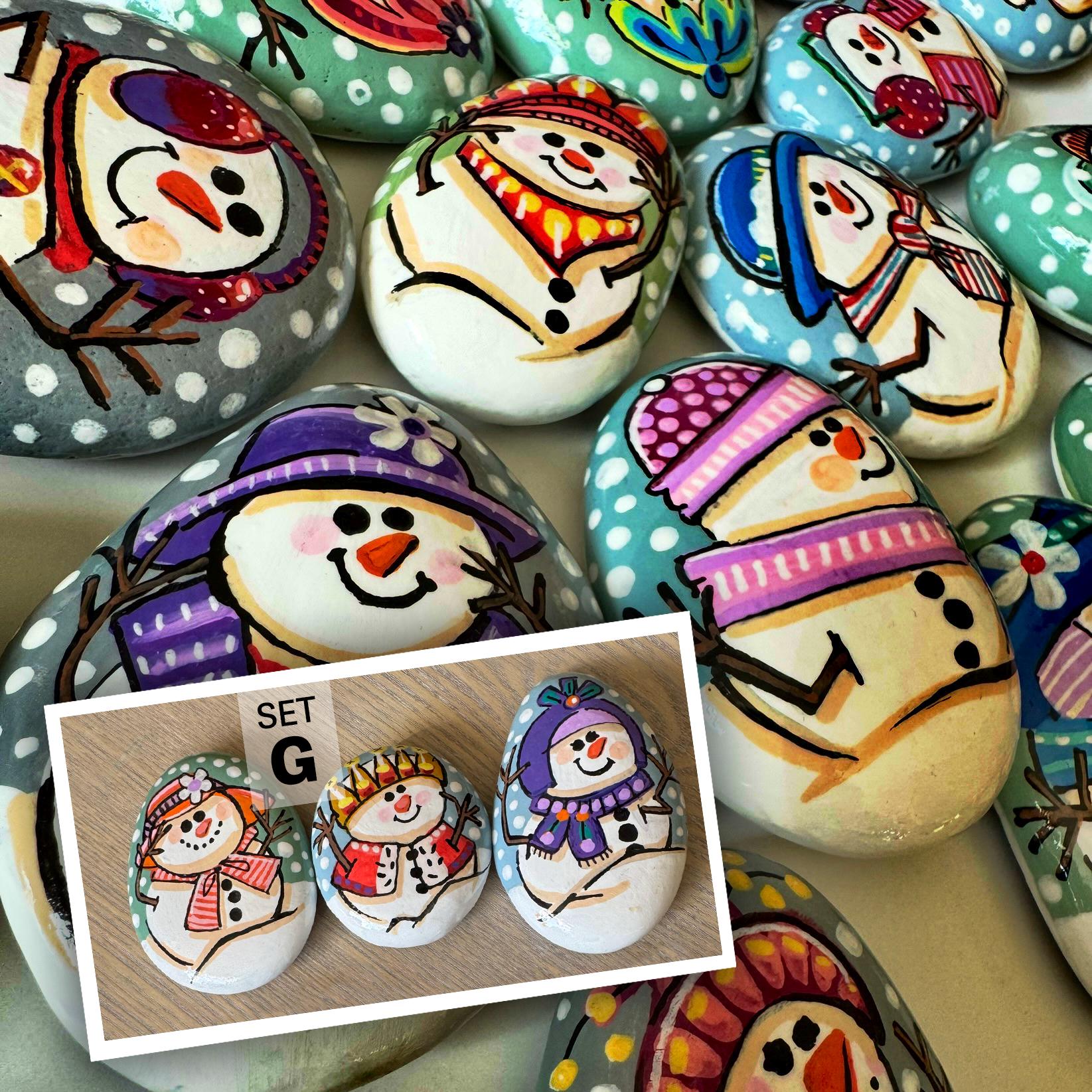 Sets of 3 Snowman Painted Rocks · Buy a Family of Snow Man Art Stones ...