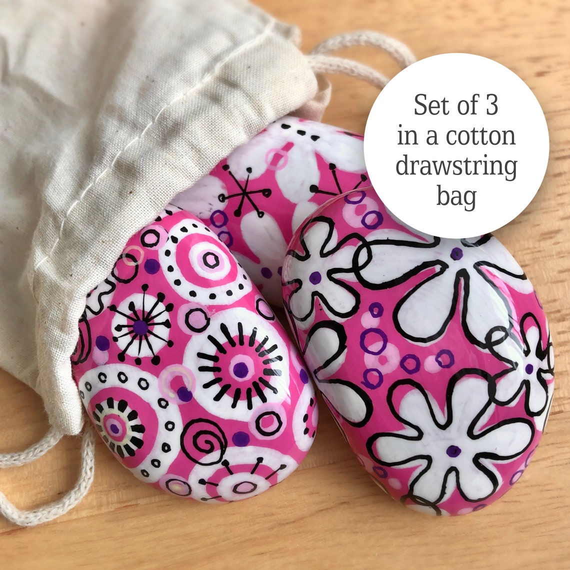 Set of 3 Hand-painted Stones Pretty Pink Kindness Rocks - Etsy