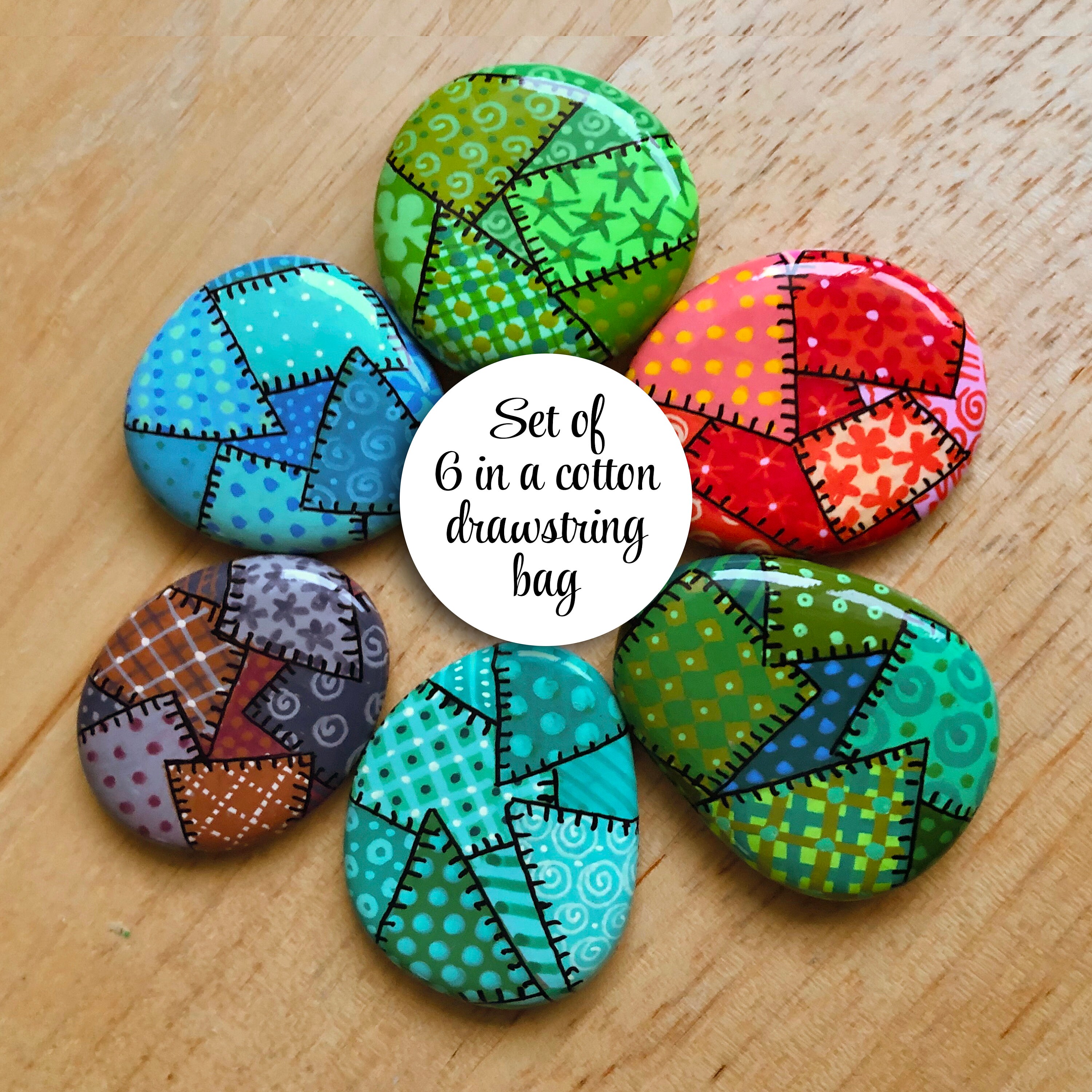Rainbow-colored Patchwork Quilt Painted Stones Set of 6 - Etsy