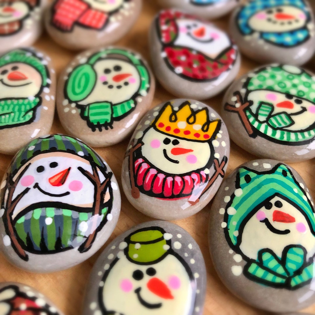 Snowman Pocket Rocks Very Small Hand-painted Snow Man - Etsy