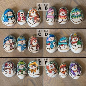 Sets of 3 Snowman Painted Rocks · Buy a Family of Snow Man Art Stones ...