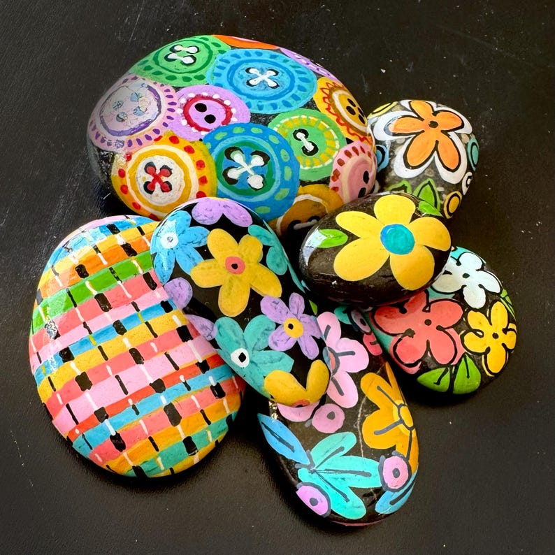 Seven Hand-painted Stones in a Cotton Drawstring Bag · Kindness Rocks ...