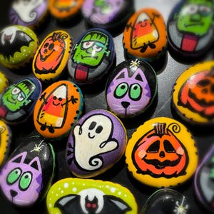 6 Fun Halloween Painted Rocks · Small Art Stones · Ghost + Jack-o ...