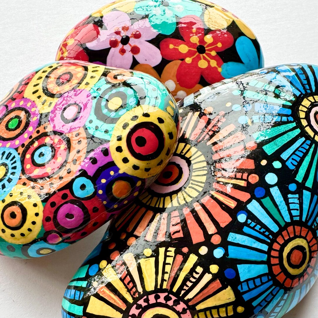 Three Special Hand-painted Stones · Groovy Kindness Rocks in a Cotton ...