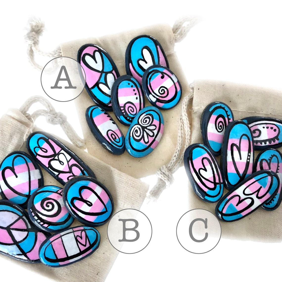 Transgender Pride Painted Rocks • Set of 6 Tiny Kindness Pocket Stones ...