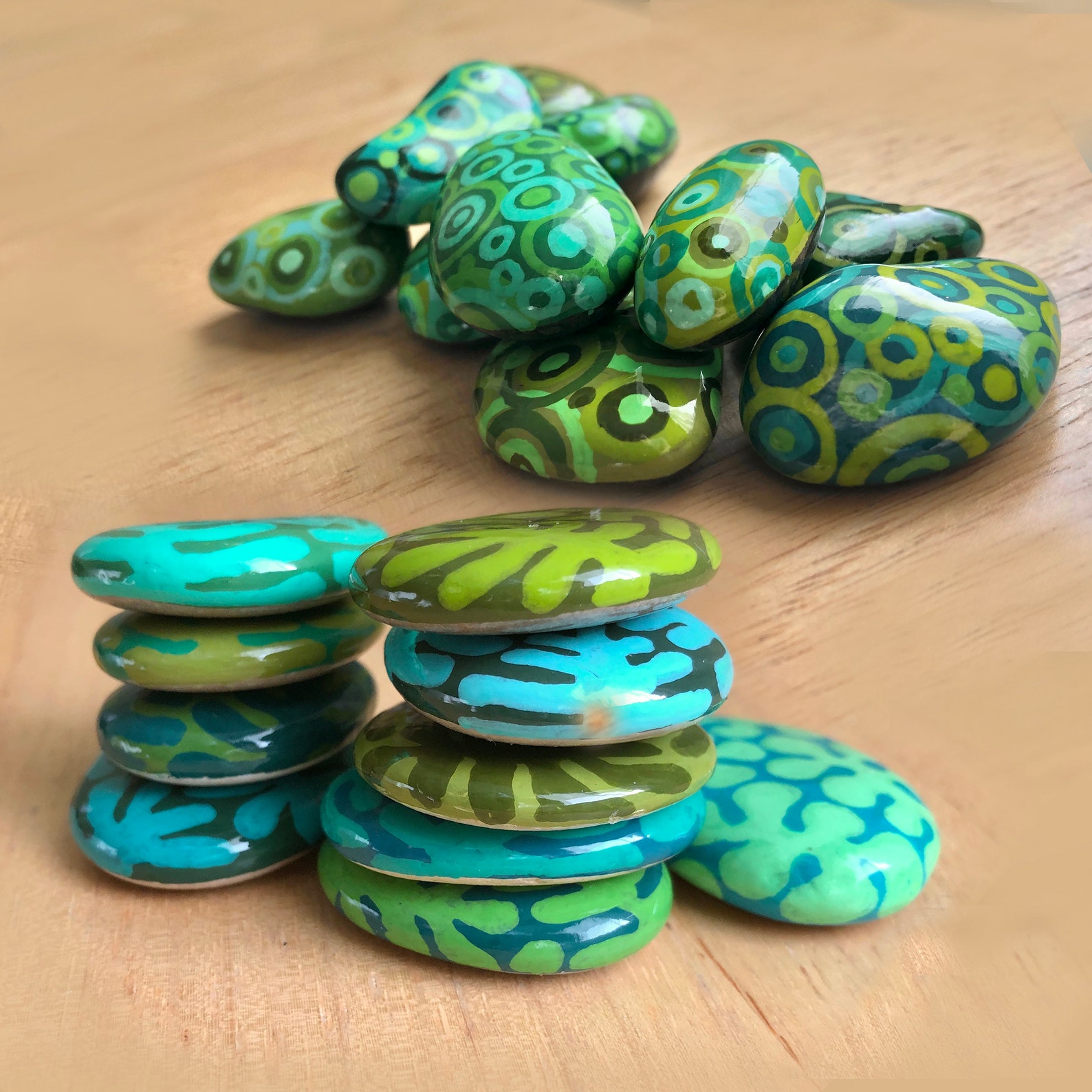 Sets of 10 Pretty Green Hand-painted Stones Kindness Rocks - Etsy