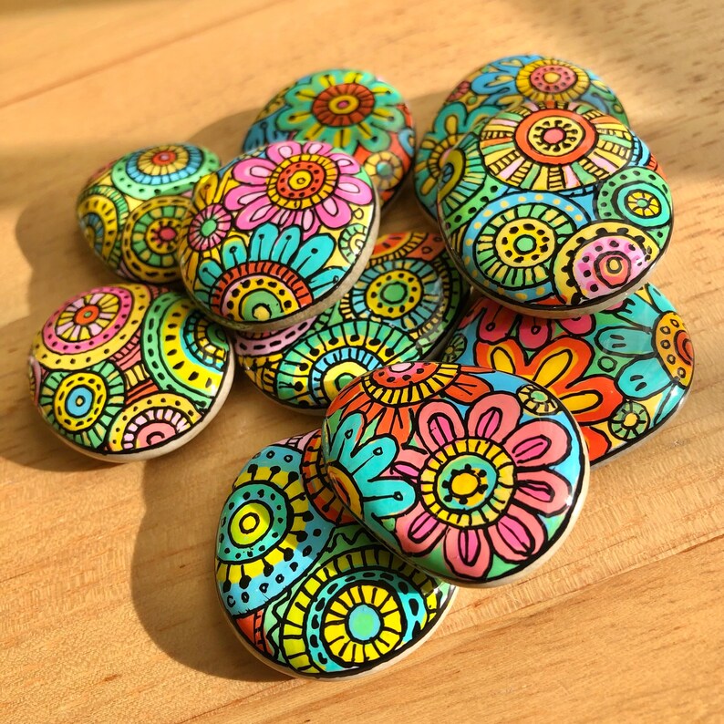Boho-inspired Stones Sets of 5 Detailed Hand-painted Rocks - Etsy