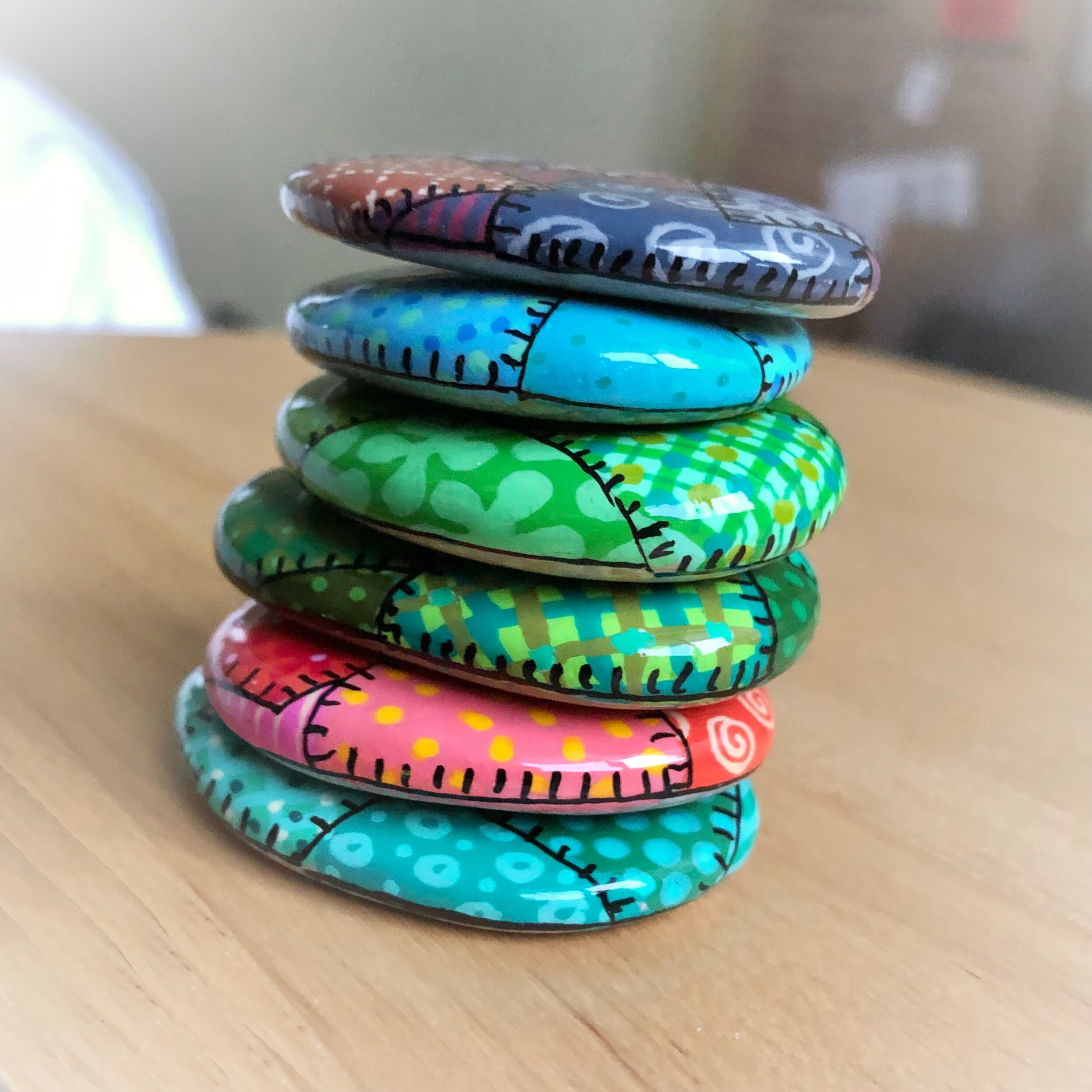Rainbow-colored Patchwork Quilt Painted Stones Set of 6 - Etsy