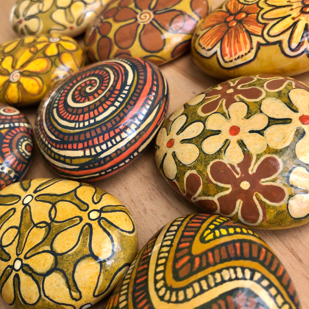 Sets of 3 Beautiful Hand-painted Earth-toned Stones · Kindness Rocks ...