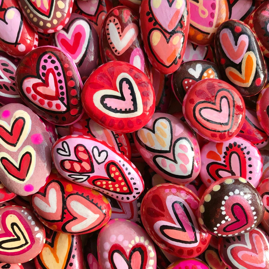 TINY Love and Hearts 3.0 Valentine Painted Heart Rocks - Etsy