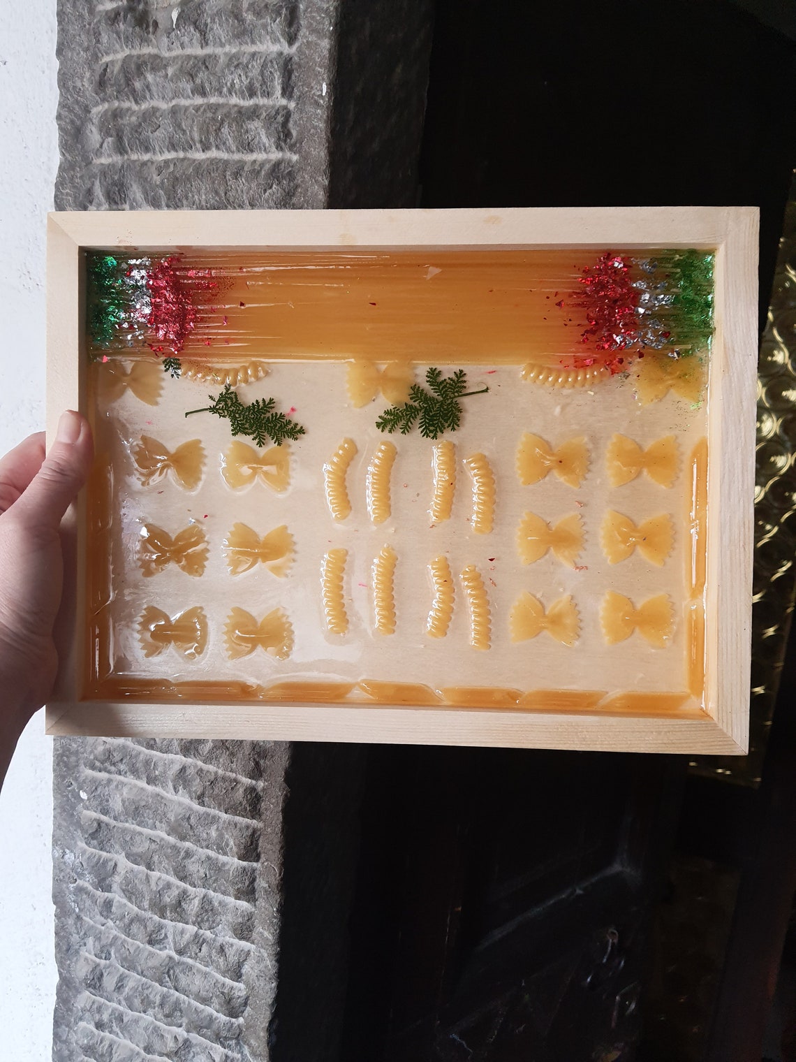 Epoxy Resin Painting With Real Italian Pasta and Glitter With - Etsy