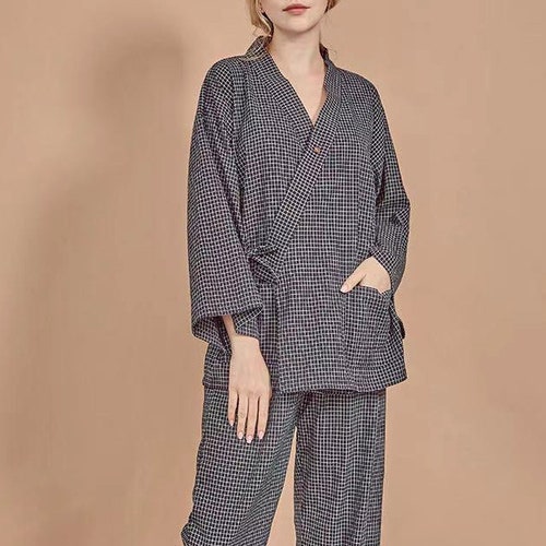 Traditional Japanese Pajamas Set Cotton Robe Pants Kimono - Etsy