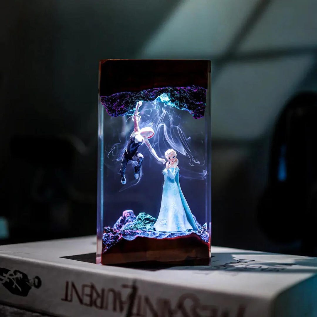 Elsa Frozen Vs Spider Girl Resin Lamp LED Night Light Handmade ...