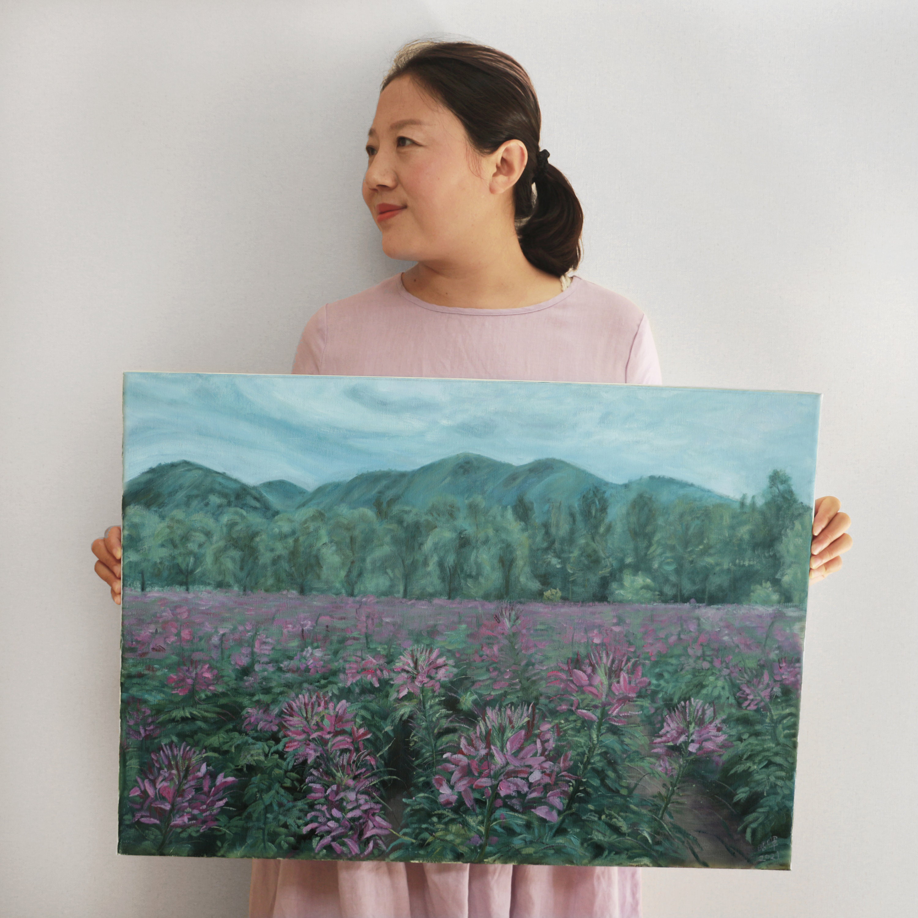 Impressionism Realistic Art - Landscape Painting - Purple Flowers ...
