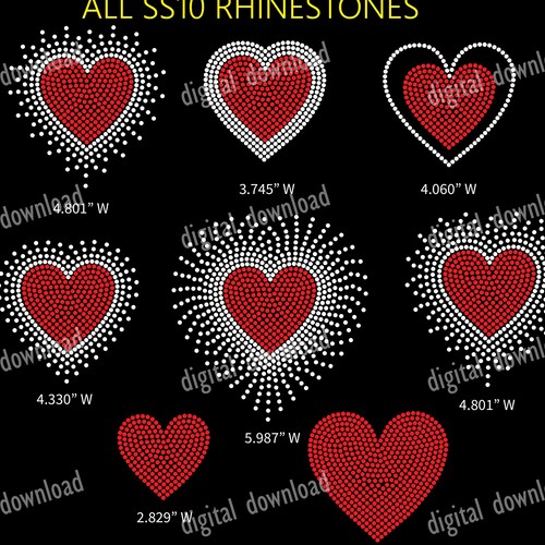 8 in 1 Hearts Rhinestone Template Bundle for Cricut Hearts | Etsy