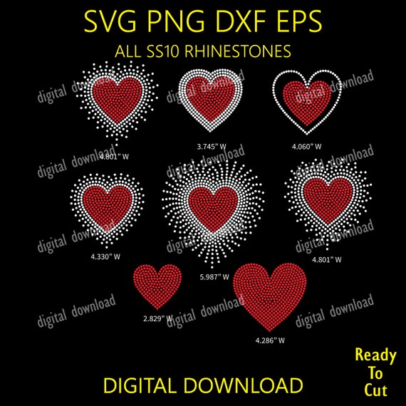 8 in 1 Hearts Rhinestone Template Bundle for Cricut Hearts | Etsy