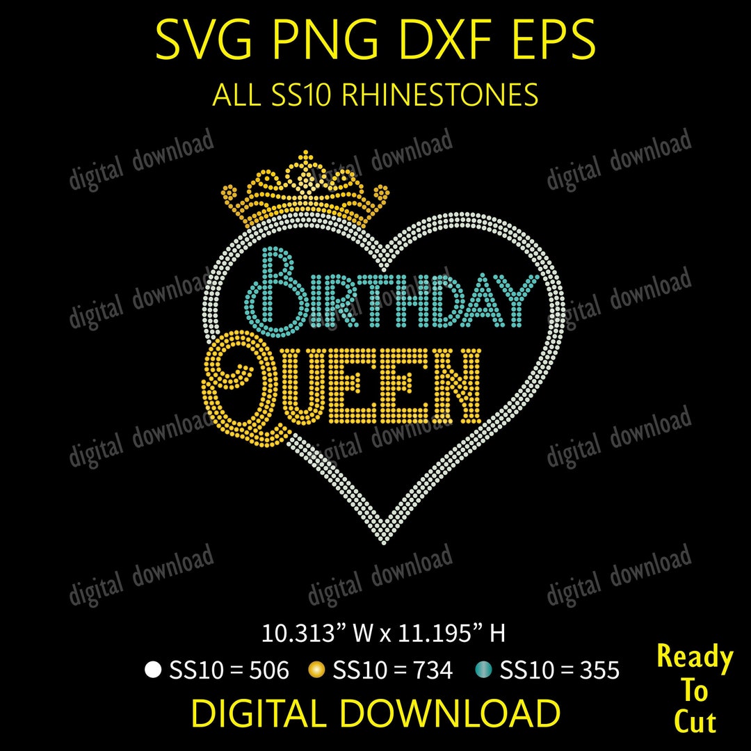 Crown Birthday Queen Rhinestone Template for Cricut, Birthday Queen SVG ...