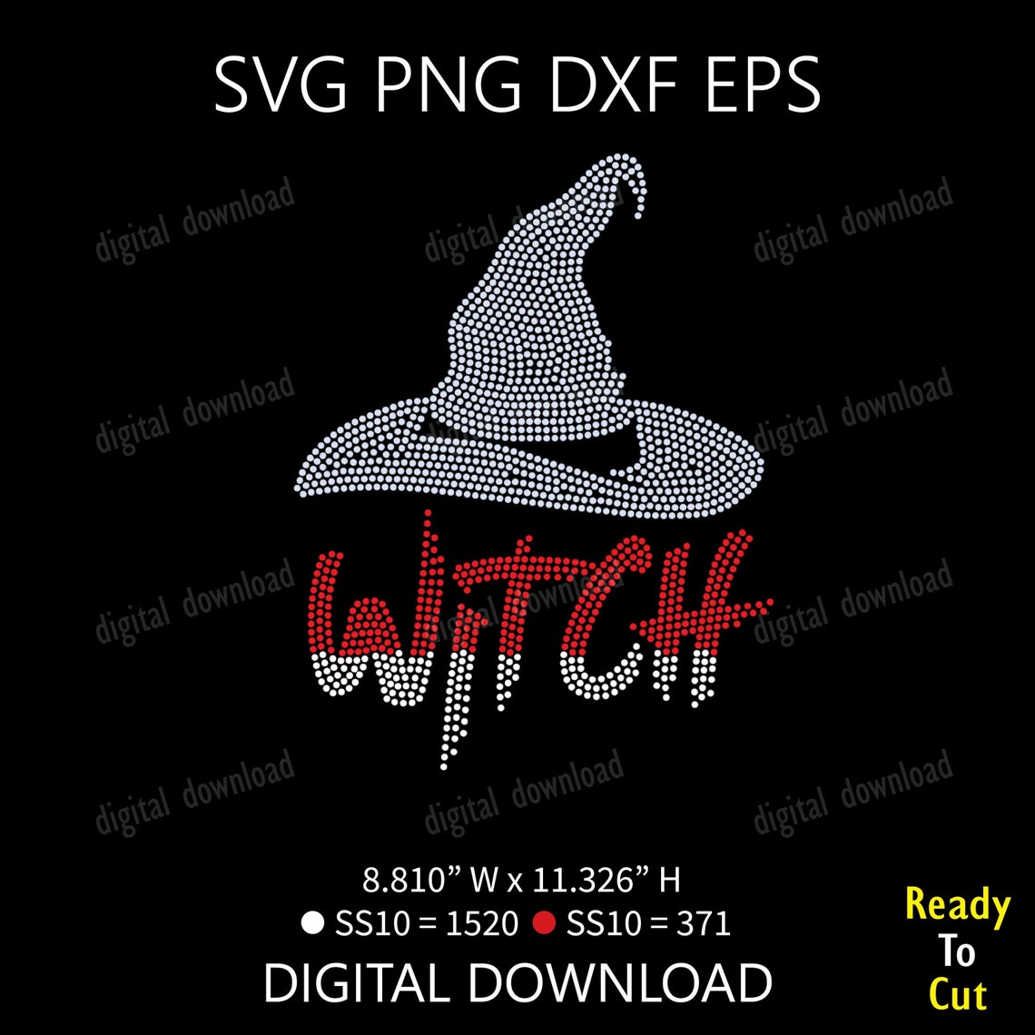 Witch Hat Rhinestone Template Cricut SVG Halloween Rhinestone | Etsy