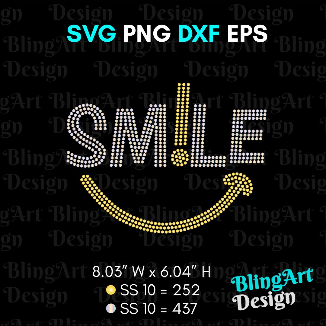 Smile Rhinestone SVG Template for Cricut, Silhouette File, Happy T ...