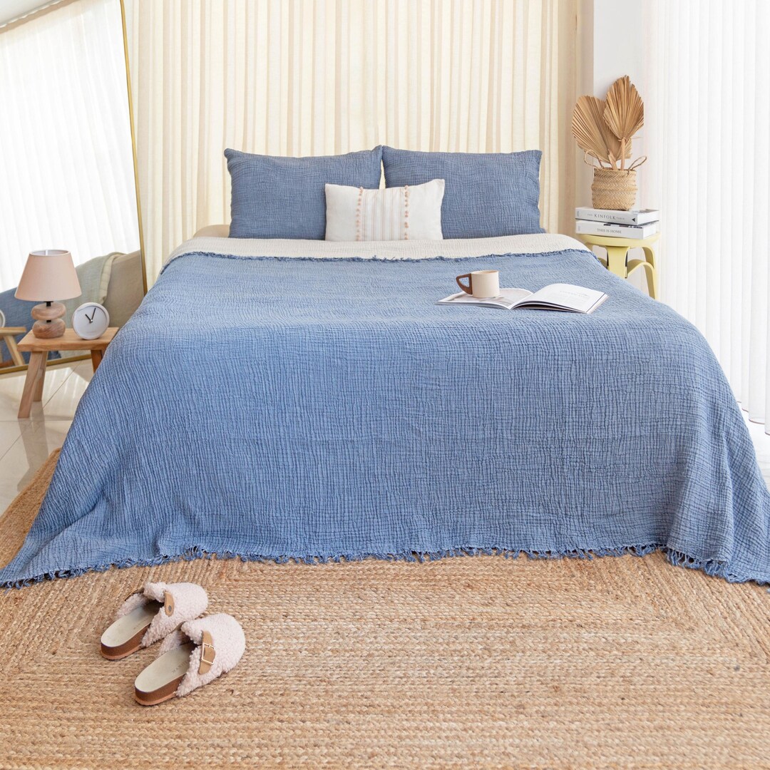 Oversize King Muslin Bedspread, Organic Cotton Throw Blanket, Muslin ...