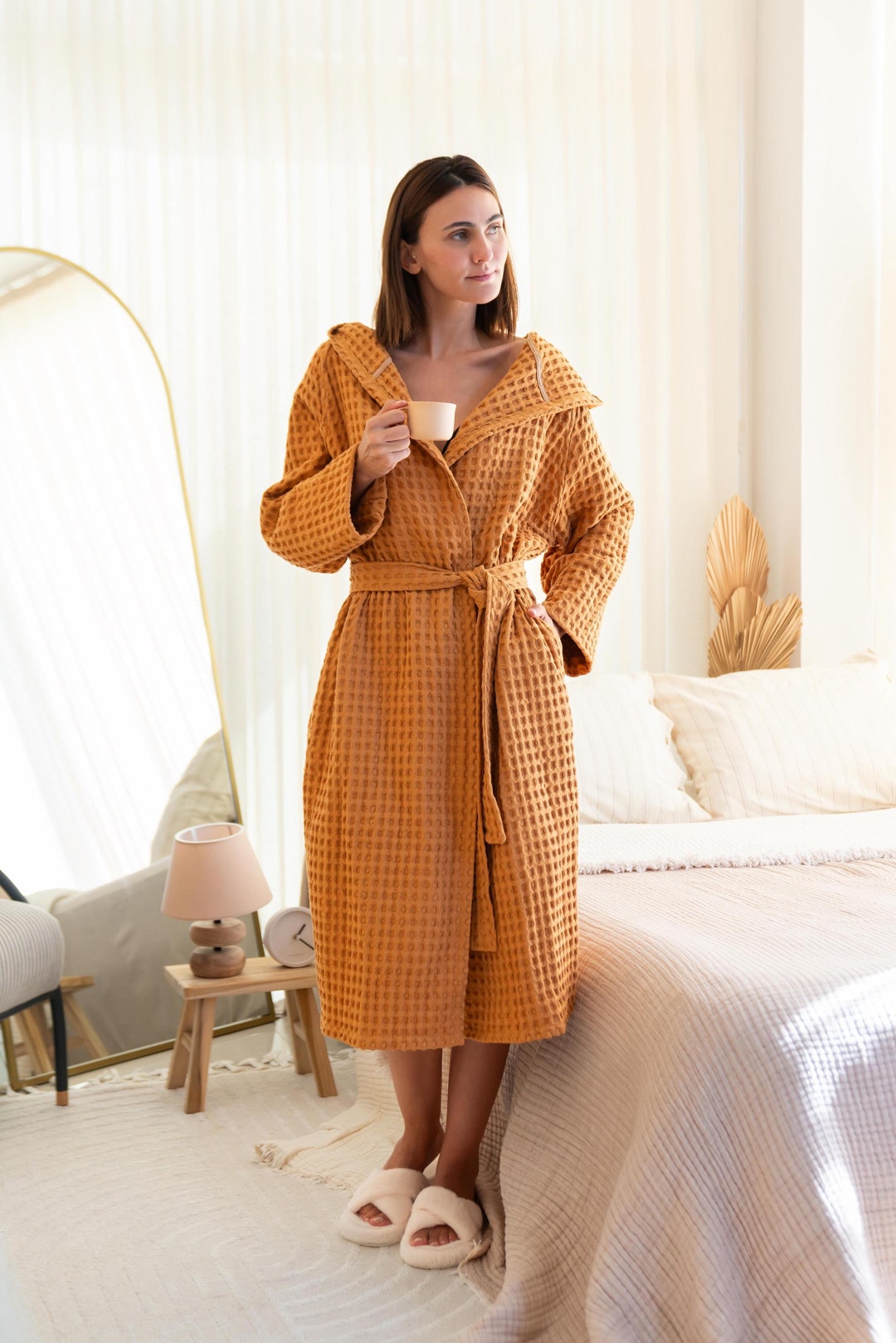 Waffle Dressing Gown Women, Waffle Robe for Woman, Weave Bathrobe ...