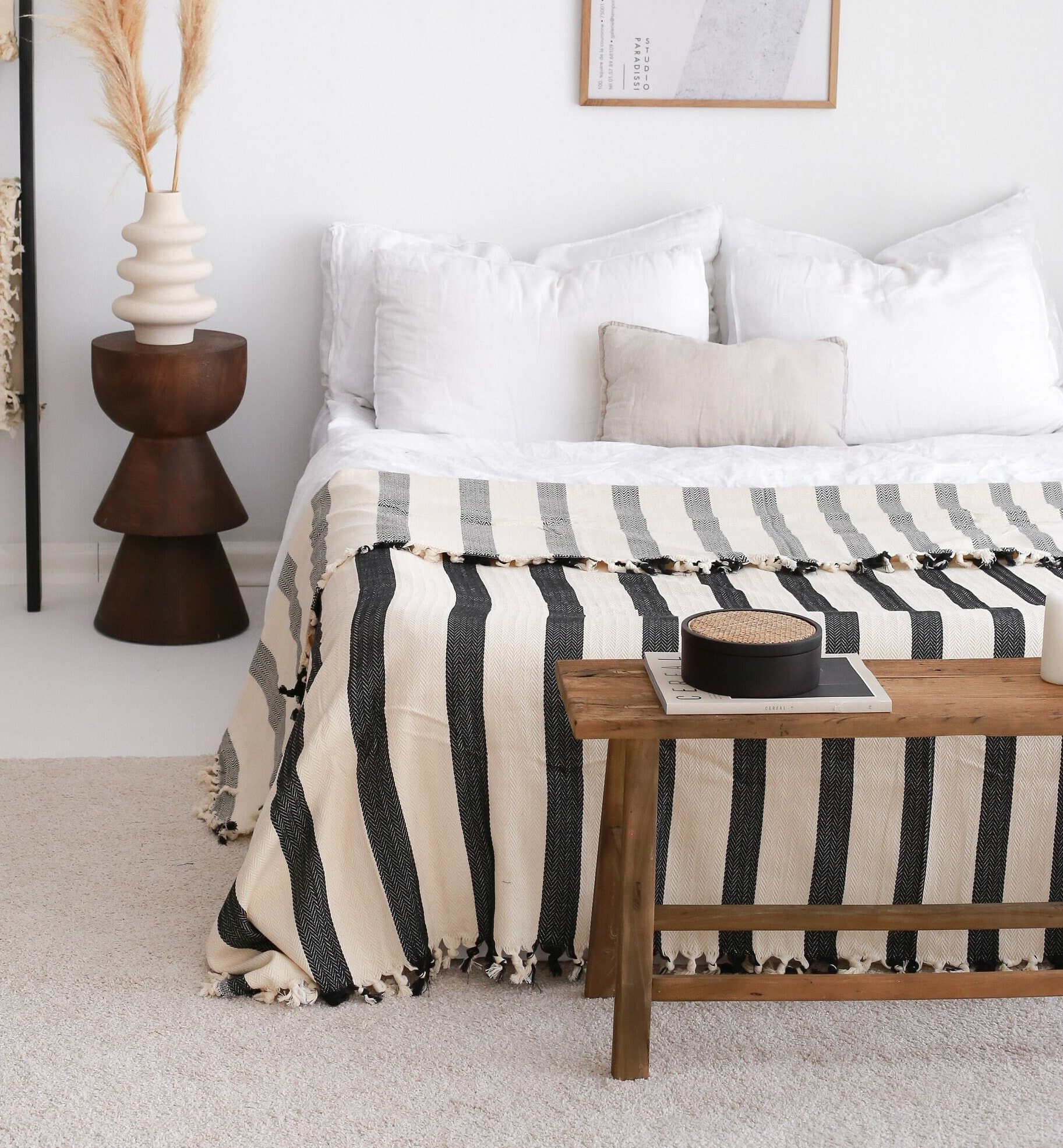 King Bed Throw Blanket, Cotton Coverlet Queen, Striped Throw Blanket ...