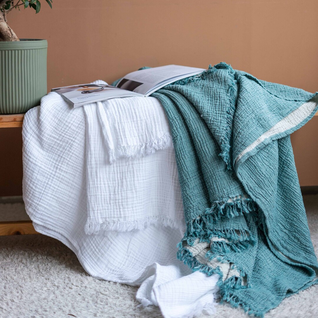 Soft Turkish Throw Blanket, White Bedspread King & Queen Size, Boho ...