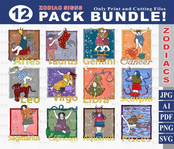 Zodiac Birthday SVG Bundle 12 Combo Zodiac Sign Png | Etsy